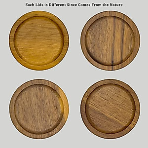 6 Pack Mason Jar Lids wide Mouth，Acacia Wood Ball Regular Mouth Lids，Reusable Mason Jar Lids With Food Grade Material Silicone Sealing Rings,Jar Wooden Storage Lids, regular, Brown…（86mm）