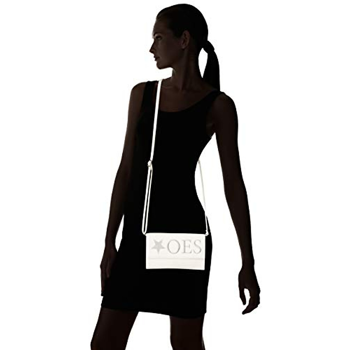 OES Eastern Star Cross Body Clutch Purse with Detachable Chain Shoulder Strap, White, Medium