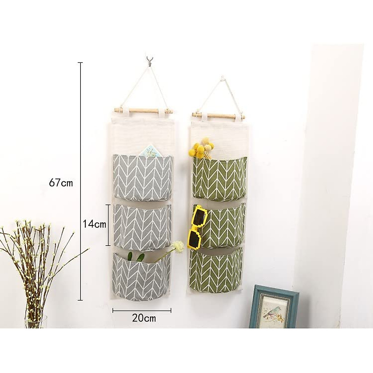 SHENDAF 3Pcs Wall Closet Hanging Storage Bag, Premium Linen Fabric Over The Door Organizer
