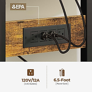 Rolanstar Baker's Rack, 60.9inch 10-Tier Kitchen Utility Storage Shelf with 15 Hooks, Large Kitchen Rack with Power Outlet, Microwave Oven Stand, Stable Coffee Bar, Rustic Brown