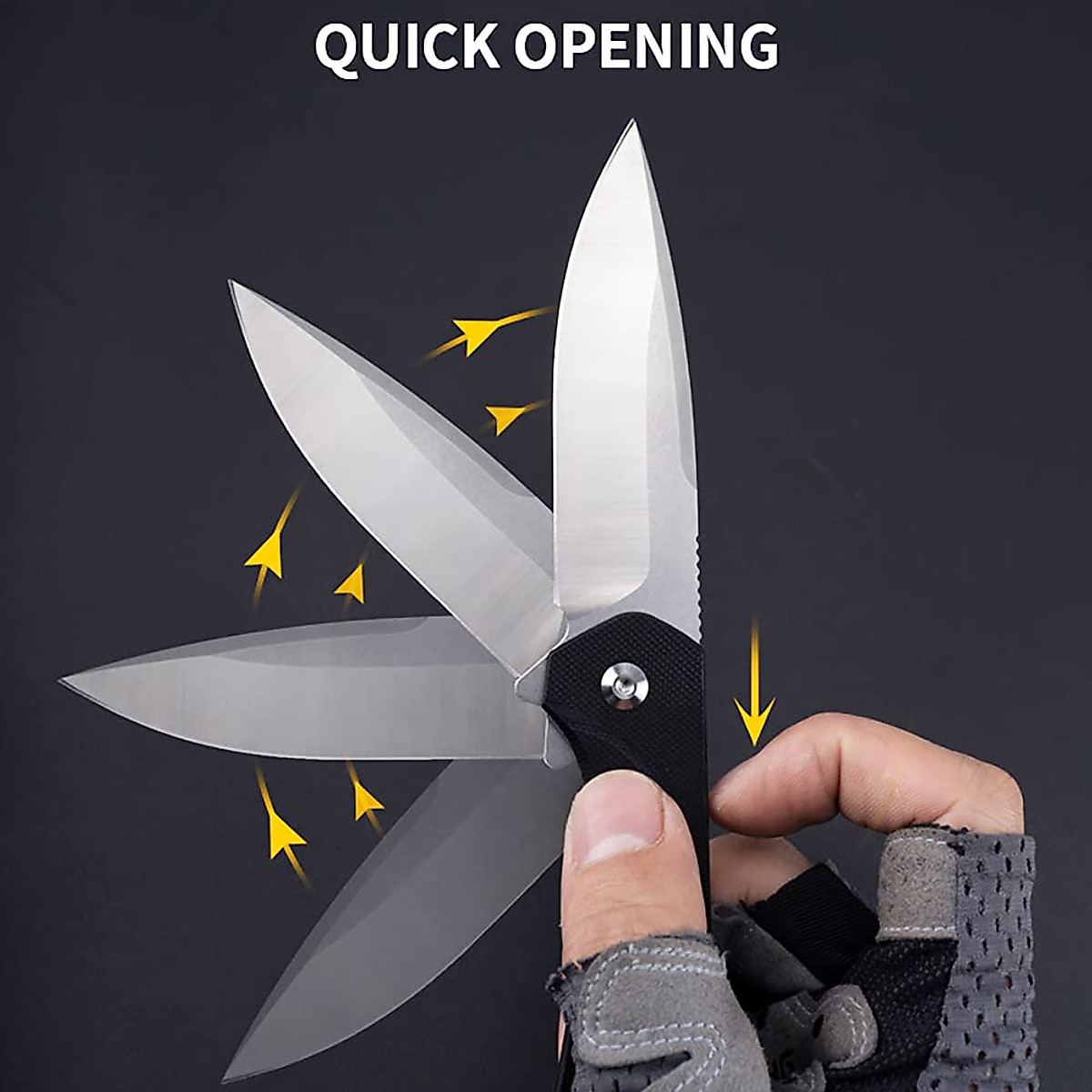 URiver Pocket Knife,G10 handle,With Pocket clip,Material Sharp Blade, Great for Paring, Hunting and Camping,Ideal Gifts for Your Family(Yellow)