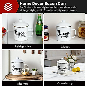 VITEVER 46OZ LARGE Bacon Grease Saver with Fine Mesh Strainer & Handle - Enamel Oil Keeper Container, Bacon Fat Dripping Can - Farmhouse Kitchen Gift & Decor Cooking Accessories - White, Style 3