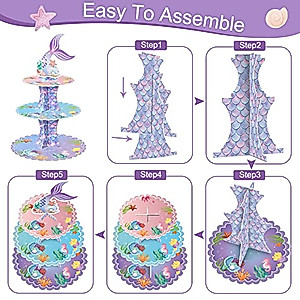 Mermaid Cupcake Stand with LED Light, 3 Tier Mermaid Party Supplies Mermaid Tail Cupcake Stand Holder for 24 Cupcakes for Girls Under The Sea Mermaid Theme Party Baby Shower Birthday Party Favors