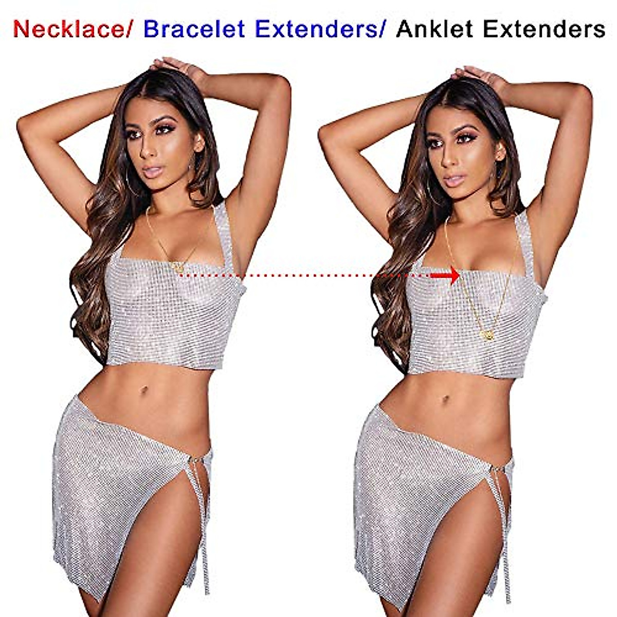 D-buy 8 Pcs Stainless Steel Necklace Extender Bracelet Extender Extender Chain Set 4 Different Length: 6 inch 4 inch 3 inch 2 inch (4 Gold, 4 Silver)