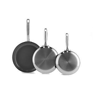 GreenPan Chatham Tri-Ply Stainless Steel Cookware Healthy Ceramic Nonstick 8" 10" and 12" 3 Piece Frying Pan Skillet Set, PFAS-Free, Multi Clad, Induction, Dishwasher Safe, Oven and Broiler Safe