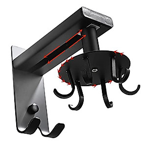 Pamazar Under Cabinet Kitchen Utensil Banana Hooks Holder 360° Rotating Wall Drilling Free Adhesive Hanging Rack for Tools/Towel/Knife Aluminum Black