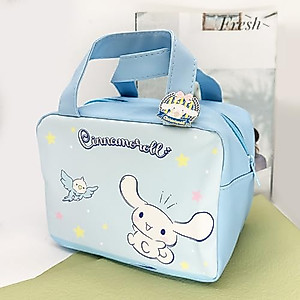 Kawaii White Dog Insulated Lunch Bag with Pin for Women, Reusable Large Capacity Lunch Box, Leakproof Lunch Tote Bag with Front Pocket, Lunchbox Container Thermal Cooler Bag Food Handbags for Work