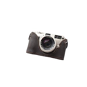 Handmade Genuine Real Leather Half Camera Case Bag Cover for Contax G1 Dark Brown