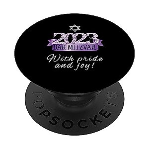 Bar Mitzvah 2023 I With Pride & Joy I Purple Banner Decor PopSockets Standard PopGrip