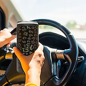 Swig Sip Skinny Can Cooler - Double Wall Stainless Steel Vacuum Insulated Can Holder for 12oz Slim Tall Beverage Bridesmaid Gift (Laser Black Leopard)