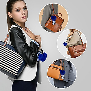 Zesirmay Keychain Set for Women with Alarm, Pom Pom, Whistle, Gifts for Girls, Friends, Women, Mom and Daughter (Cool-Blue)