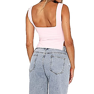 Womens Sleeveless Strappy Tank Top Sexy Side Split Sweetheart Neck Going Out Crop Tops Y2k Basic Cami Shirt (as1, Alpha, s, Regular, Regular, Pink)