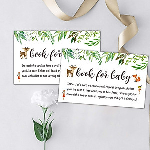 Giftideaworkshop 50 Pack Books for Baby Shower Request Cards, Woodland Floral Books for Baby Insert Cards, Baby Shower Invitation Inserts, Bring a Book Instead of a Card., Green, 3.5 x 2 Inch