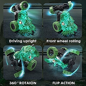 LOVE LIFE Remote Control Car, RC Stunt Car Invincible 360°Rolling Twister with Colorful Lights & Music Switch, Dinosaur Remote Control Car for 3 4 5 6 7 8 Year Old Kids Boys (Triceratops)