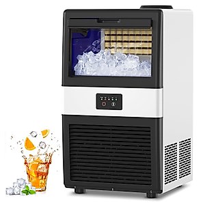 Commercial Ice Maker Machine, 70 LBS/24H Under Counter Large Ice Machine w/ 10 LBS Capacity Ice Storage Bin, 2 Water Inlet Modes, Freestanding and Built in Ice Maker for Bar/Home/Office/Shop, White