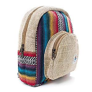 Yogo Boho Mini Backpack, Himalayan Hemp Backpack Purse for Travel, School Hippy Bag with Adjustable Straps (Bhodi Pride)