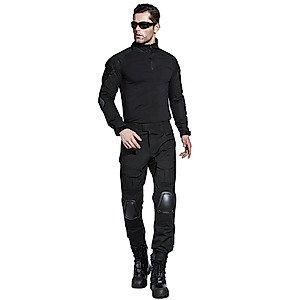 SINAIRSOFT US Army Uniform Shirt Pants with Knee Pads Tactical Combat Airsoft Hunting Apparel Camo BDU (Black,US M =Asian Tag XL)