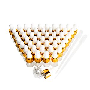 BEGIKET 50PCS Transparent Sample Dropper Bottles, 1 ml Mini Essential Oil Dropper Bottle with 2 Plastic Droppers, Used for Travel Essential Oil, Perfume and Cosmetic Liquid