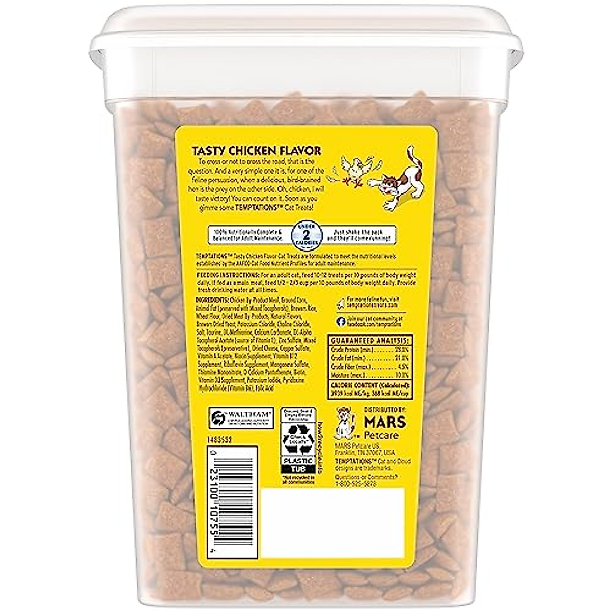 TEMPTATIONS Classic Crunchy and Soft Cat Treats Tasty Chicken Flavor, 16 oz. Tub