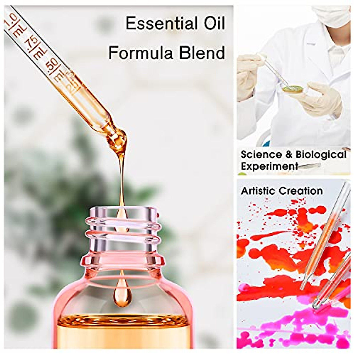 PrettyCare Eye Dropper 4 Pcs, Glass Eye Dropper for 30 ml Essential Oils Bottles Round Tip Measured Medicine Droppers Calibrated 1 ml Capacity