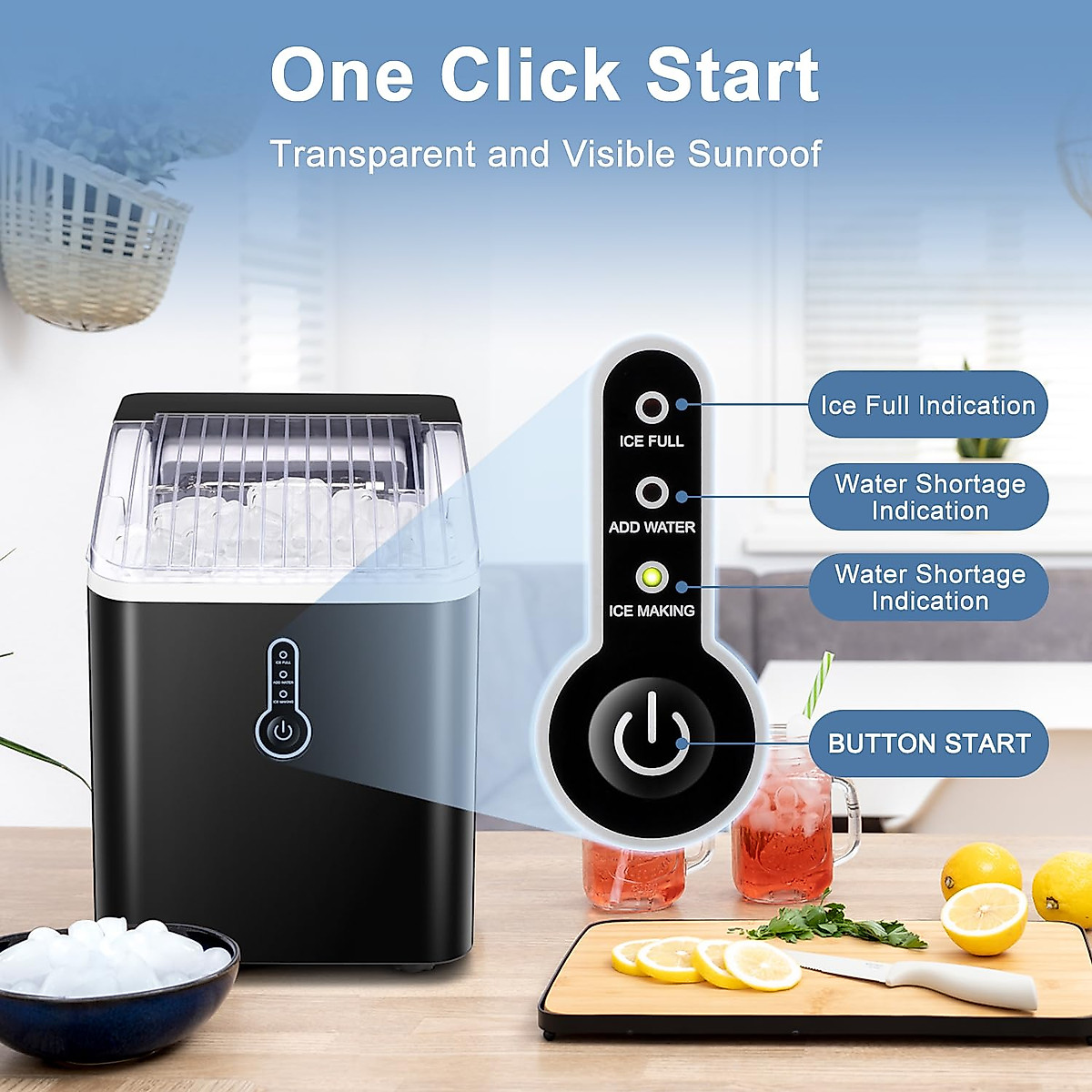 Ice Makers Countertop, Portable Ice Makers Countertop with Self-Cleaning,9 Bullet Cubes Ready in 8 Mins,26lbs/24H，with Ice Scoop and Ice Basket，for Home Kitchen Camping RV.(Black)