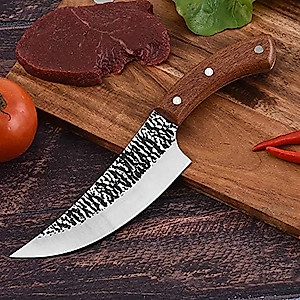 Serbian Butcher Knife Boning Knives Fillet Meat Cleaver Knives 6 Inch Full Tang Kitchen Chef Knife for Home, Camping, BBQ