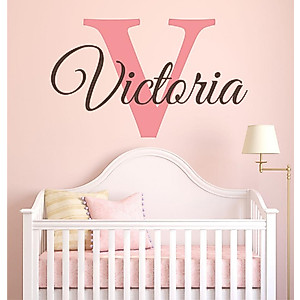 Baby Girl Initial Personalized Custom Name Vinyl Wall Decal 40" W by 23" H, Girl Name Wall Decals, Wall Decal, Name Wall Decal, Nursery Name Decal, Girls Names, Plus Free White Hello Door Decal