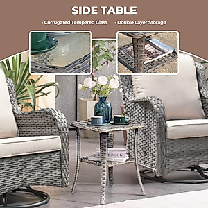 XIZZI Patio Furniture with Swivel Rocking Chairs,10 PCS Outdoor Sectional Sofa with 42" 50000 BTU Propane Fire Pit Table and Side Table,All Weather PE Rattan Outside Conversation Set (Beige)