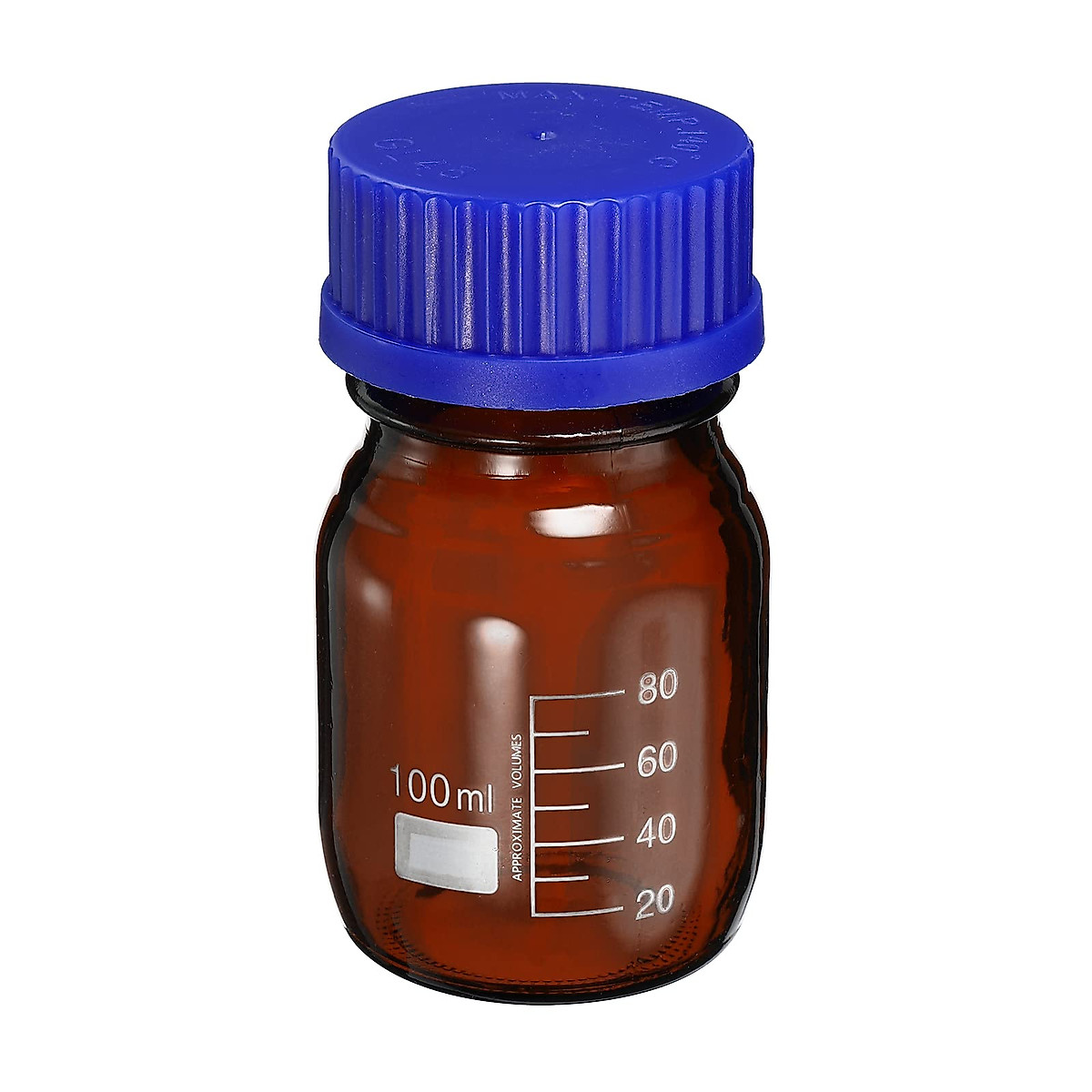 PATIKIL 100mL Reagent Media Bottle, 1Pcs Round Graduated Glass Storage Bottle Blue Screw Cap for Chemistry Lab Universities Home, Amber