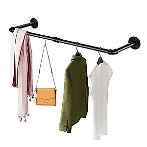 SERENITA Industrial Pipe Clothing Rack 37" Heavy Duty Black Iron Pipe Clothing Garment Hanging Rod Bars. Wall Mounted. Closet Laundy 1 Piece