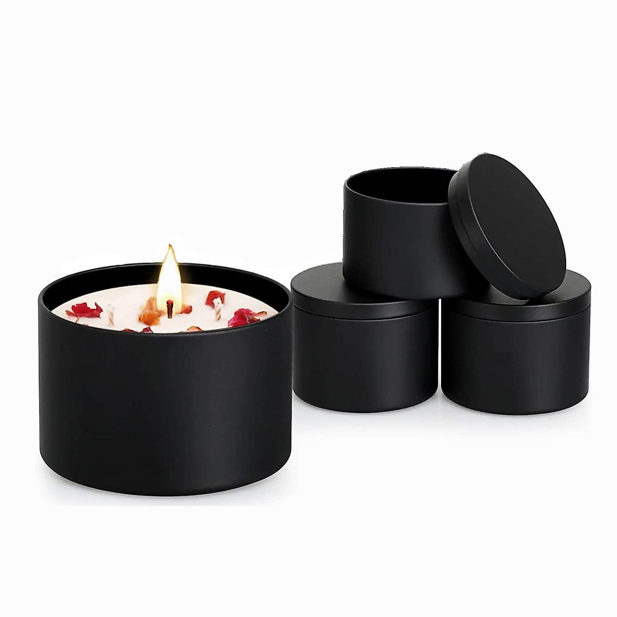 SONVIIBOX 24 Pack 8 oz Candle Tins,All Black Candle tins for Making Candles Bulk,8oz Candle Jars,Tin Jars for Candle Making,Candle Jars (Black, 8OZ)