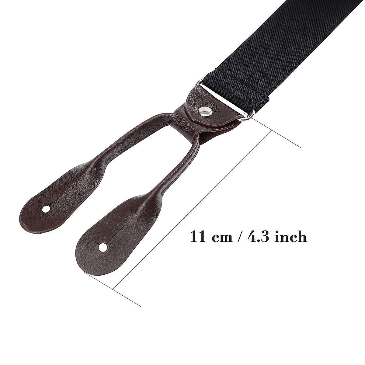 AWAYTR Mens Brown Button End Suspenders - Adjustable Elastic Y Shape Tuxedo Suspender (Black)