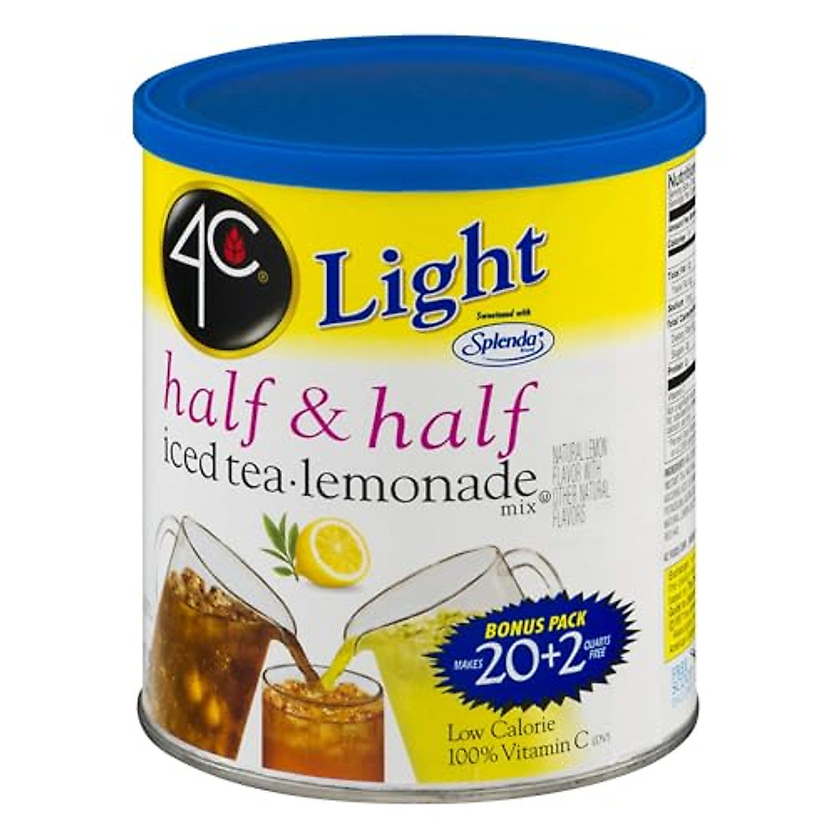 4C Light Powdered Drink Mix Cannisters, Zero Sugar Half & Half, 22 Quarts, Family Sized Cannister, Low Calorie, Thirst Quenching Flavors (Light Half & Half, 13.9 Ounce (Pack of 2))
