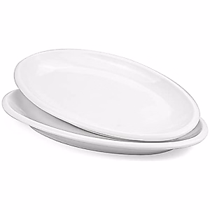 Yesland 2 Pack 14" Porcelain Large Oval Serving Plates, White Oval Serving Platters Dishes for Serving Food, Appetizers, Dessert, Meat, Sushi, Fish, Party