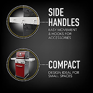 Permasteel 2-Burner Gas Grill | Cast Iron Cooking Grates, Grilling Tools Holder, Foldable Sides, PG-A40201-RD, Cabinet Style, 22000 BTUs – Red