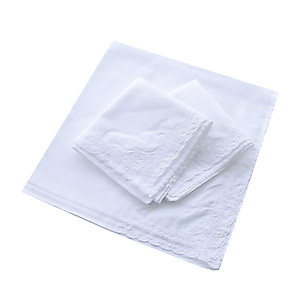 CoCoUSM Womens Large Soft White Embroidered Handkerchiefs - 60s Cotton Square 17"