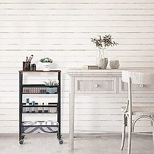 LIANTRAL Rustic Kitchen Storage Cart, 4 Tier Kitchen Cart on Wheels, Metal Mesh Storage Pantry Cart with Lockable Wheels, Wood Look Top and Metal Frame.