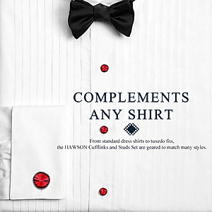 HAWSON Cufflink and Studs Tuxedo Set Silver Color with Austrian Crystals in Jet Hematite, Dark Blue, Crystal Grey,Purple, Green (Light Siam)