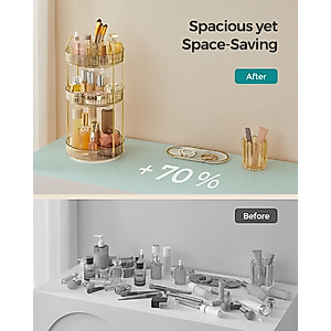 SONGMICS Makeup Organizer, 3-Tier Round Rotating Skincare Organizer Countertop, Customizable, Toiletries Vanity Organizer, Lazy Susan, Gift, Champagne Gold UJKA011A01