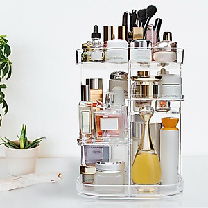 AMEITECH 360-Degree Makeup Organizer, DIY Adjustable Rotating Cosmetic Storage Carousel Spinning Holder Storage Rack with 5 Layers Large Capacity, Best for Countertop, Square