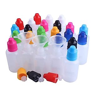NANSHINE 50MLx20 LDPE Plastic Dropper Bottles Empty Squeeze Liquid Eye Dripper Containers with Child Resistant Cap(Bottles + Mixing Color Caps + Tips+label)