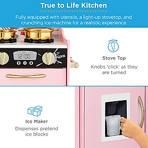 Best Choice Products Pretend Play Kitchen Wooden Toy Set for Kids w/Realistic Design, Telephone, Utensils, Oven, Microwave, Sink - Pink Floral