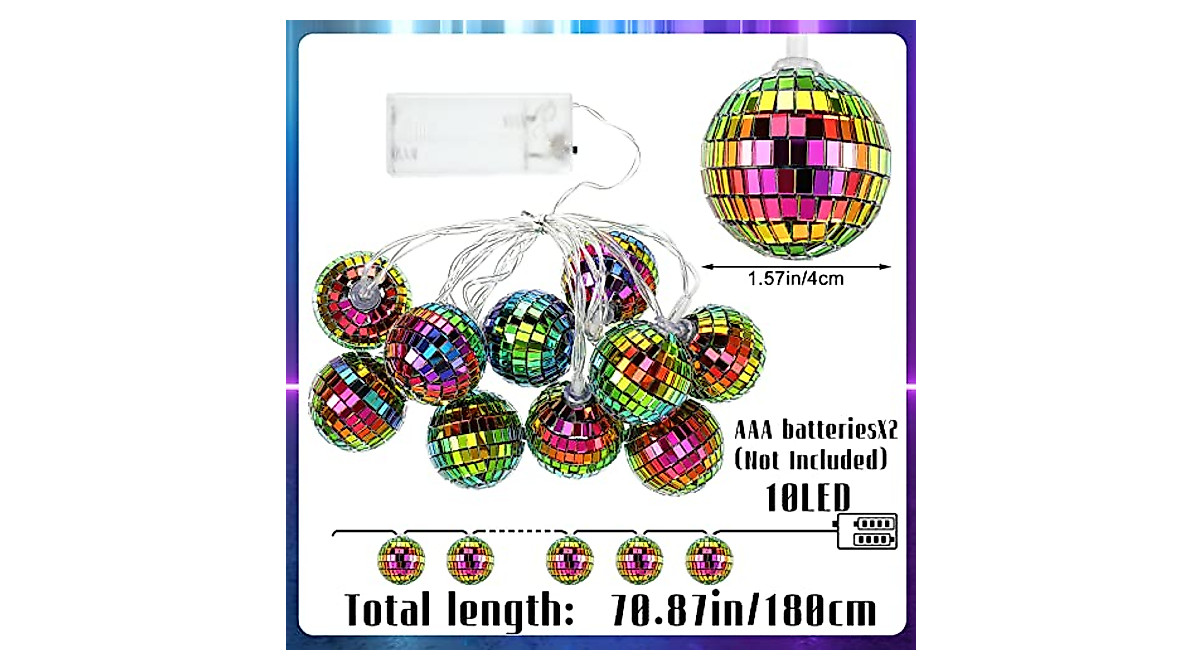 10 LED Disco Ball String Lights Decorations Mirror Disco Ball Ornaments ...