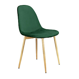 Set of 4 Mid Century Modern Side Dining Chairs for Kitchen Velvet Upholstered Dining Chair with Metal Legs (Dark Green)