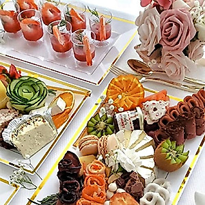 Mint Living - Elegant Plastic Serving Tray & Platter Set (6pk) - White & Gold Rim Disposable Serving Trays & Platters for Food - Weddings, Upscale Parties, Dessert Table, Cupcake display - 8x13 inches