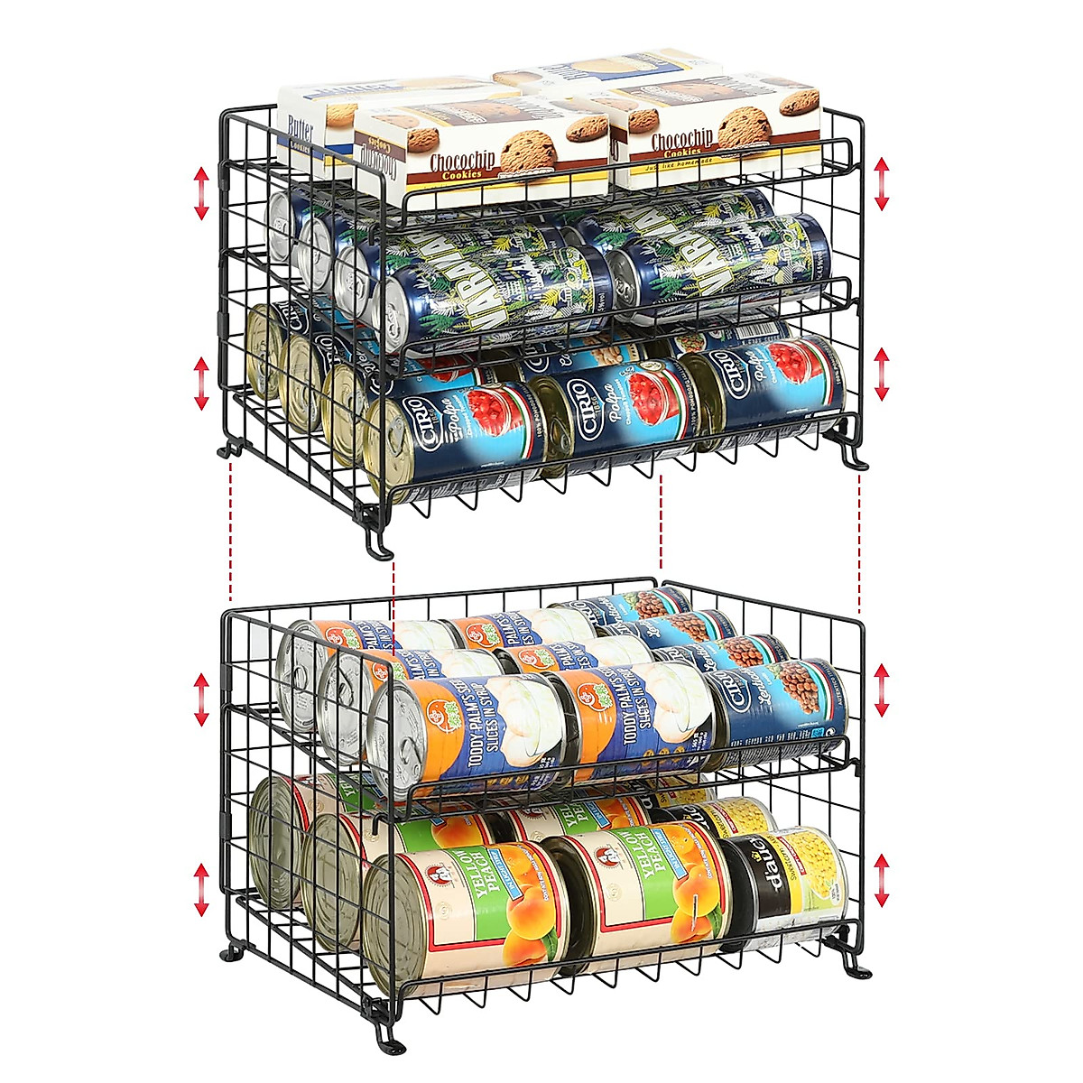 5-Tier Stackable Can Rack Organizer, Can Storage Organizer for Kitchen Pantry Cabinet, Multifunctional Can Dispenser for Storing Canned Snacks Drinks and More,Black