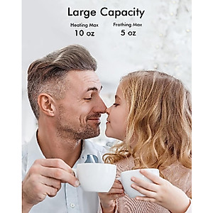 LONGDEEM Milk Frother, 4-in-1 Electric Milk Foamer with Cold & Hot Froth for Latte Cappuccino - Automatic Coffee Foam Maker, Stainless Steel, 10 oz/5 oz, Non-Stick Coating with Auto Shut-Off, White