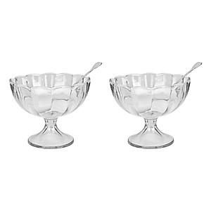 Cabilock Small Dessert Cup with Spoon Cute Footed Tulip Clear Dessert Bowls Cups Perfect for Dessert Sundae Ice Cream Fruit Salad Snack Pudding Cups 2 Sets (4.33x3.54 inch)