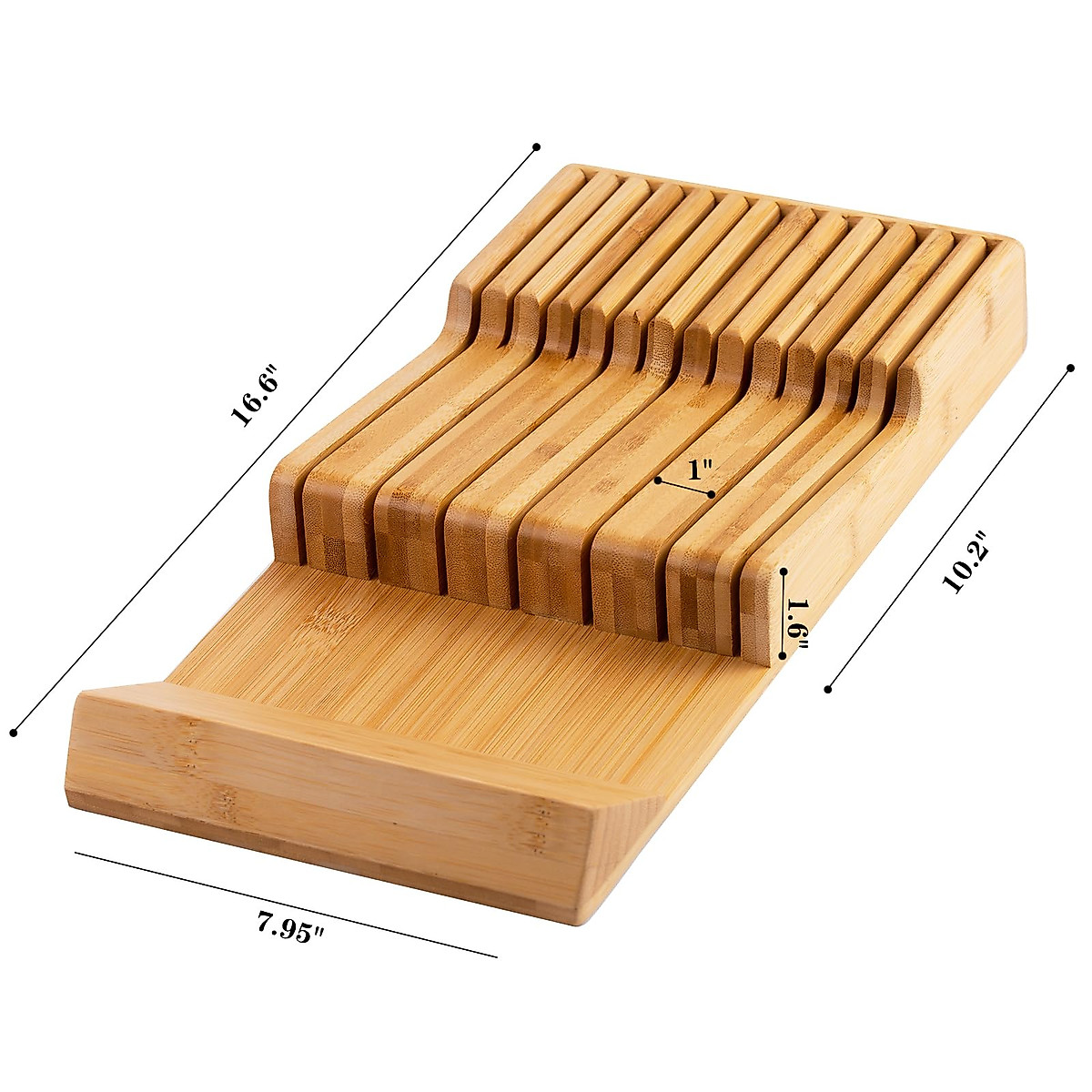 Bamboo Kitchen Drawer Knife Block, In drawer Knife Holder, Knife Drawer Organizer fit for 13 knives