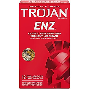 Trojan ENZ Condoms, STI Protection 12 Count, Non Lubricated, 1 Box